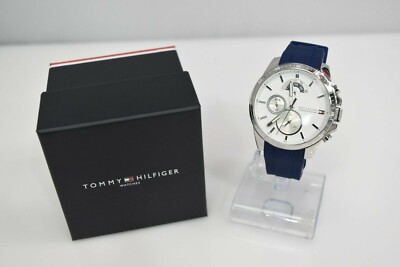 New Tommy Hilfiger Blue Rubber SS White Dial 1791349 $145 Watch | eBay