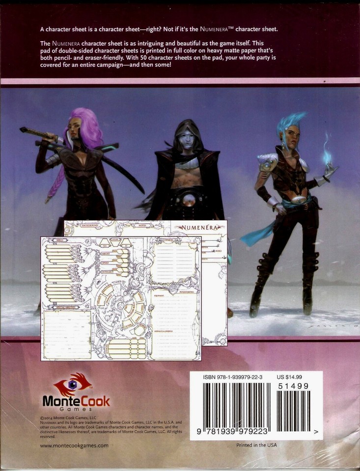 Numenera Character Sheets Pad of 50 Character Sheets | eBay