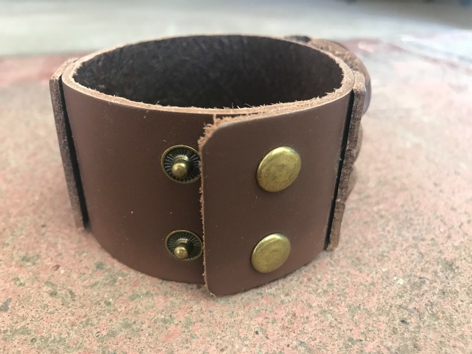 Men's Punk Wide Genuine Leather Belt Wristband Bangle Cuff Bracelet ...