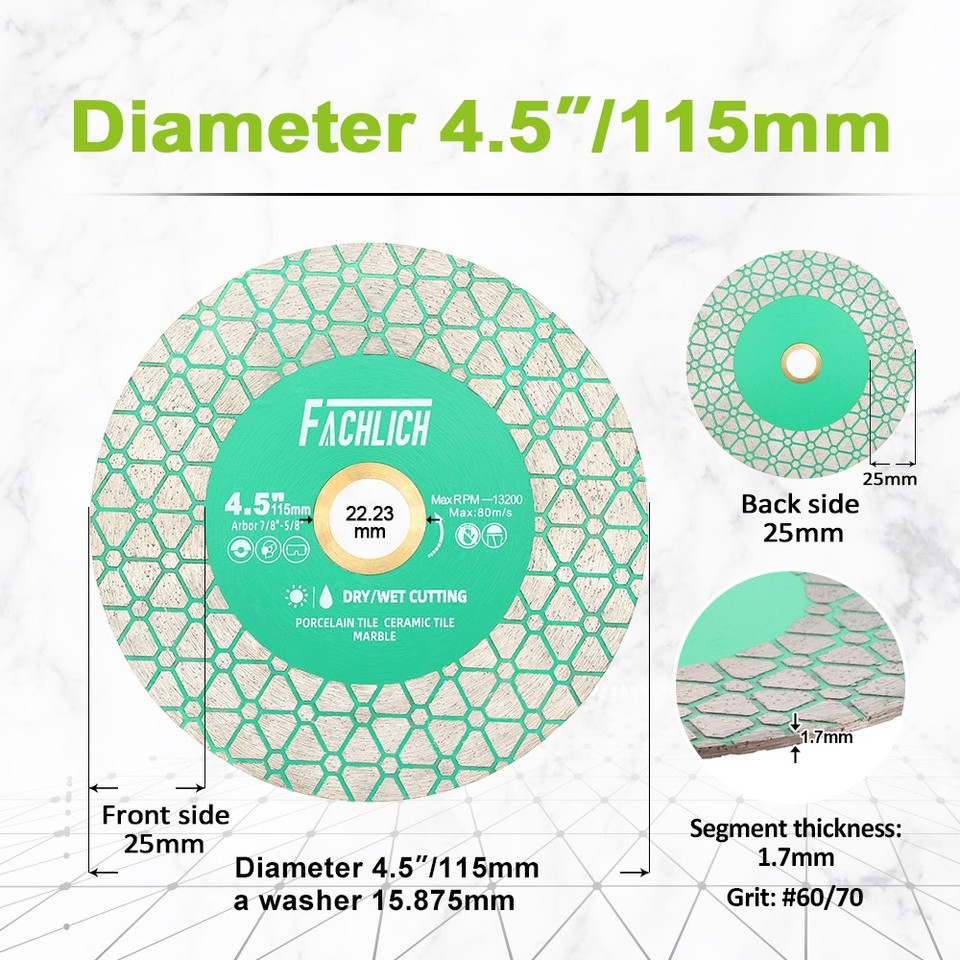 4.5in/115mm Diamond Saw Blade Cutting Grinding Discs for Porcelain Tile ...