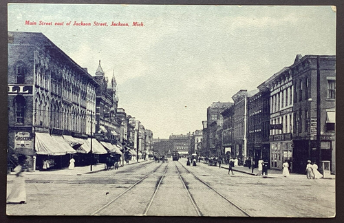 Jackson Michigan Main Street Vintage Postcard Posted 1908 | eBay Australia