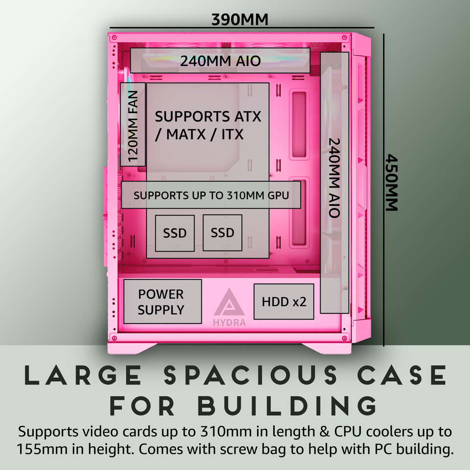 APEVIA Hydra HYDRA-PK Metal ATX Mid Tower Chassis Case w/ 1x TG Window ...