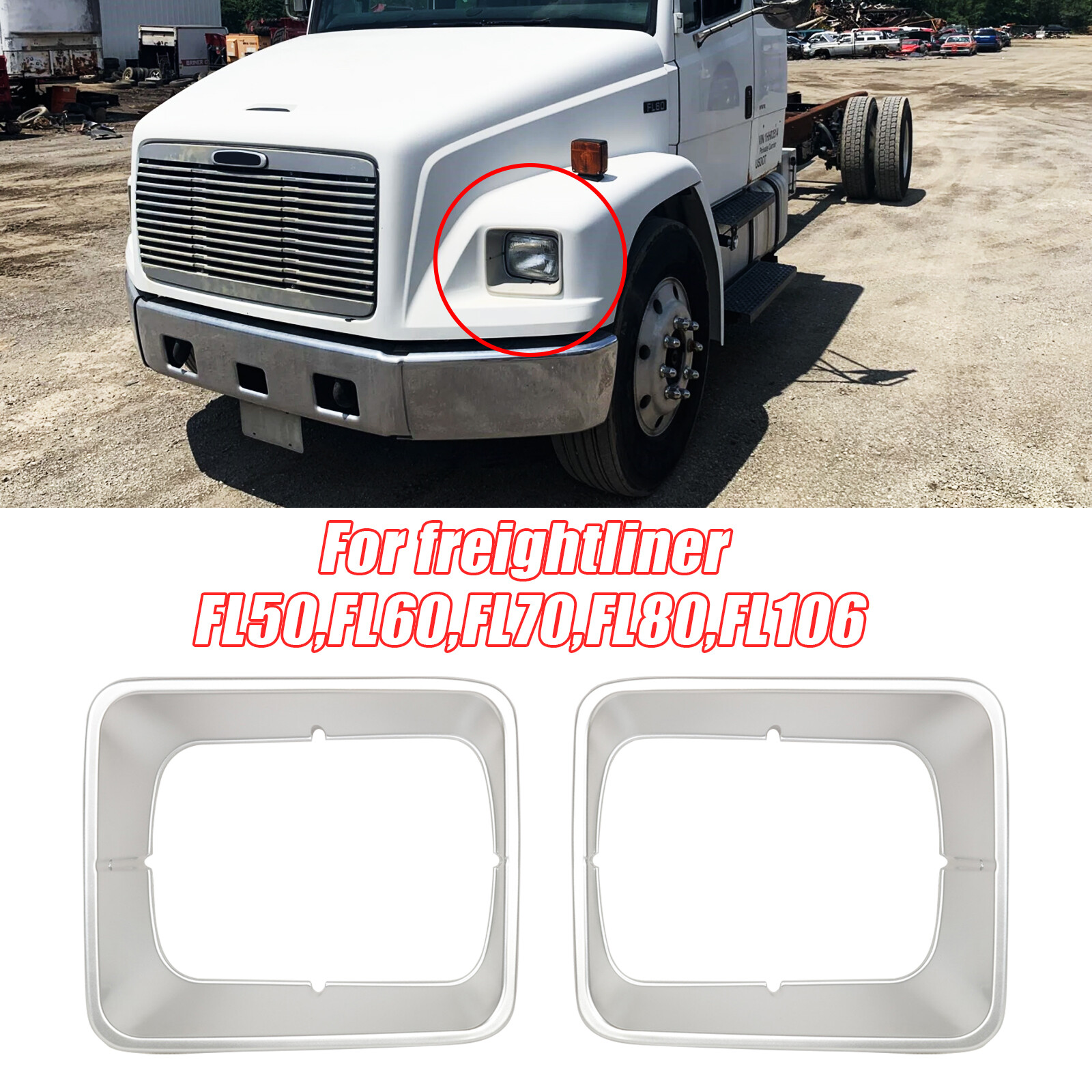 Pair Headlight Bezels For Freightliner FL50 FL60 FL70 FL80 FL106 06 ...