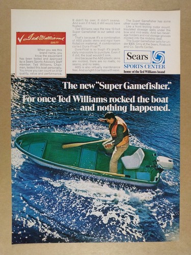 1971 Sears Ted Williams Super Gamefisher Boat vintage print Ad | eBay