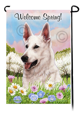 Welcome Spring Garden Flag - White German Shepherd | eBay