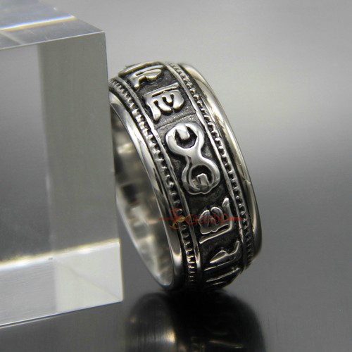 Retro Spinning Tibetan Carved Stainless Steel OM Mani Padme Hum Amulet ...