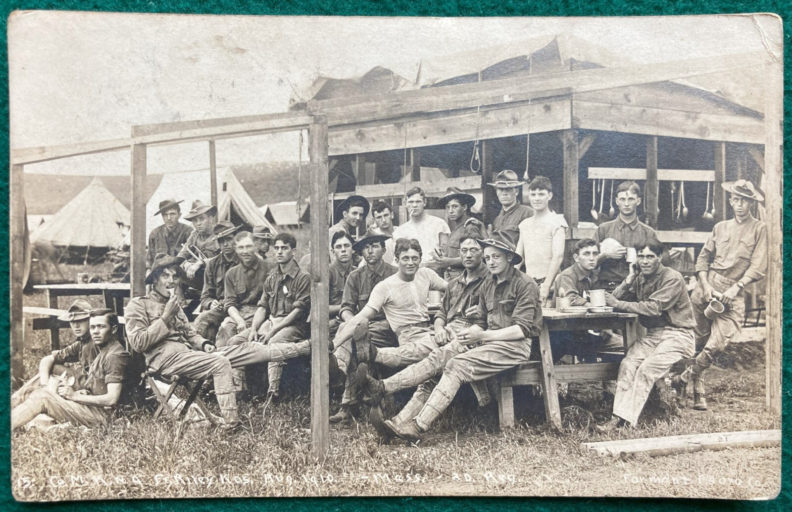 1910 Fort Riley Kansas National Guard Real Photo Postcard RPPC Soldiers ...