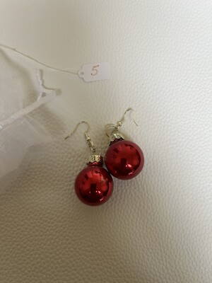Red Christmas Bauble Mini Dangle Earrings Silver Hook 5 | eBay