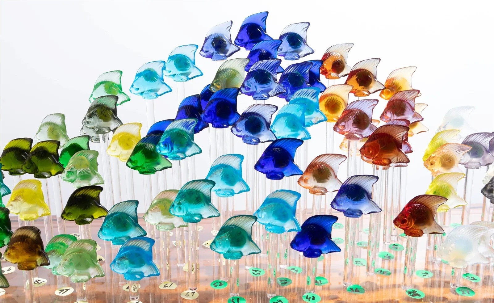 Rare Lalique Crystal Aquarium Sculpture 100 Fish w/Custom Display Table ...