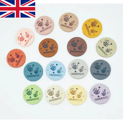 Handmade Round Bee Sew-On Labels 10pcs 25mm PU Leather Knitting Sewing ...
