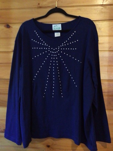 Quacker Factory Knit Tunic Top 3X Sequin Embellished Long Sleeve Navy ...