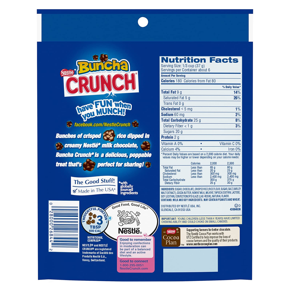 Buncha CRUNCH Bunches Of Crunchy Real Milk Chocolate Candy, Resealable ...