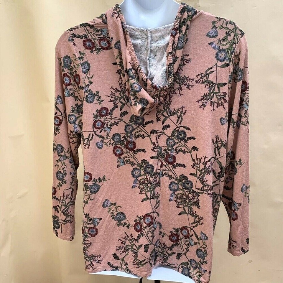 Tabitha Webb 2X Hoodie Top Dusty Rose Floral Long Sleeve Comfy Plus ...