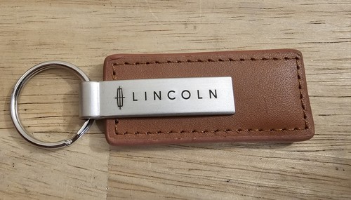 Genuine Brown Leather Rectangular Silver Lincoln Logo Key Chain Fob ...