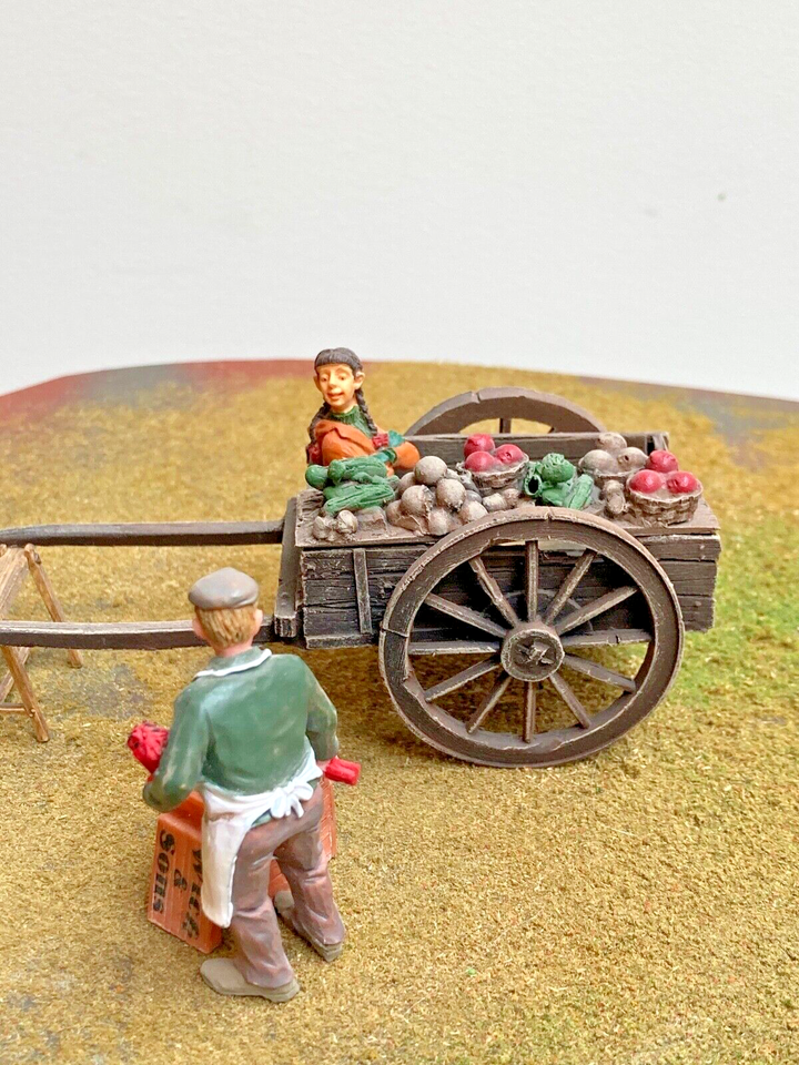 LEMAX Painted Merchant & His Daughter with a 2 Wheeled Wagon [Aprox. 1/ ...