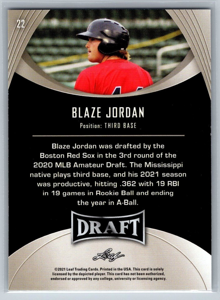 2021 Leaf Draft Blaze Jordan Rookie Boston Red Sox RC #22 | eBay