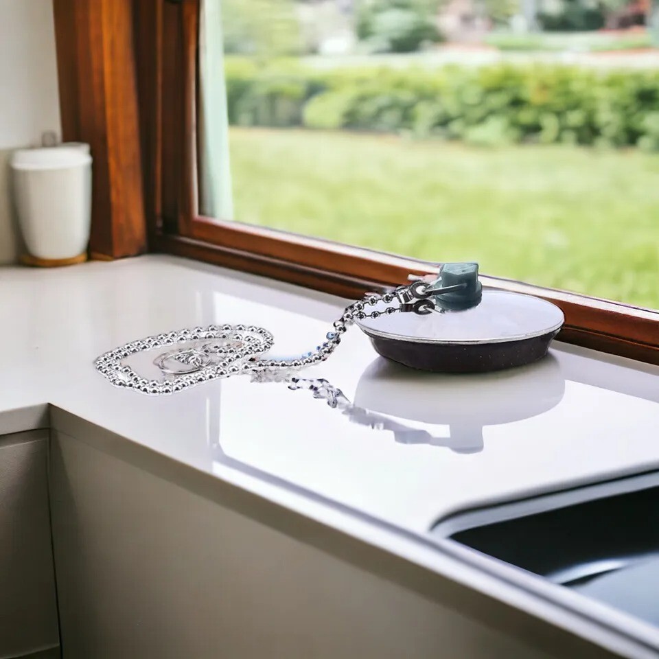 Bath Kitchen Metal Sink Plug with Chain 45mm 1 3/4" Drain Stopper Hole ...