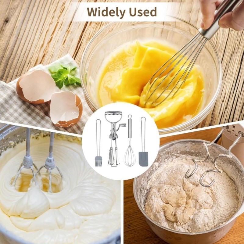 Rotating Hand Mixers Set 4Pieces Nonrust Steel Whisks Ergonomic Baking ...