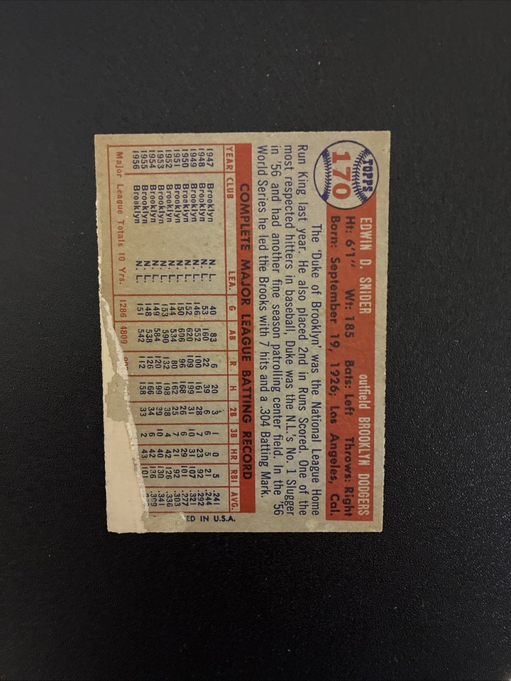 1957 Topps Duke Snider #170 HOF Brooklyn Dodgers | eBay