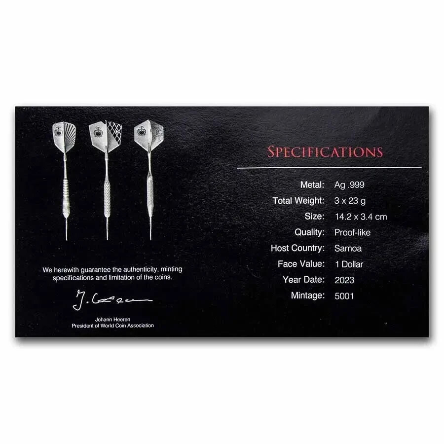 2023 Samoa 3D Shaped 3 Coin Dart Set 3x23 Grams Silver in OGP | eBay