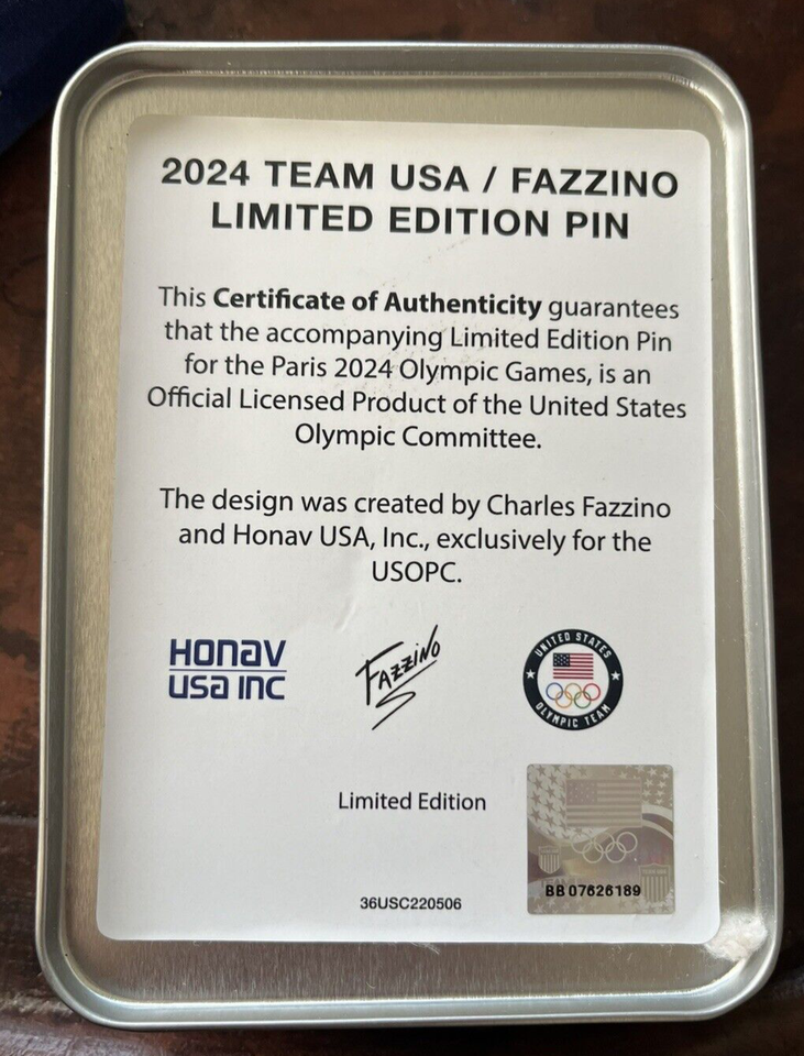 PARIS 2024 OLYMPIC GAMES CHARLES FAZZINO TEAM USA 3D MULTI LAYER PIN ...