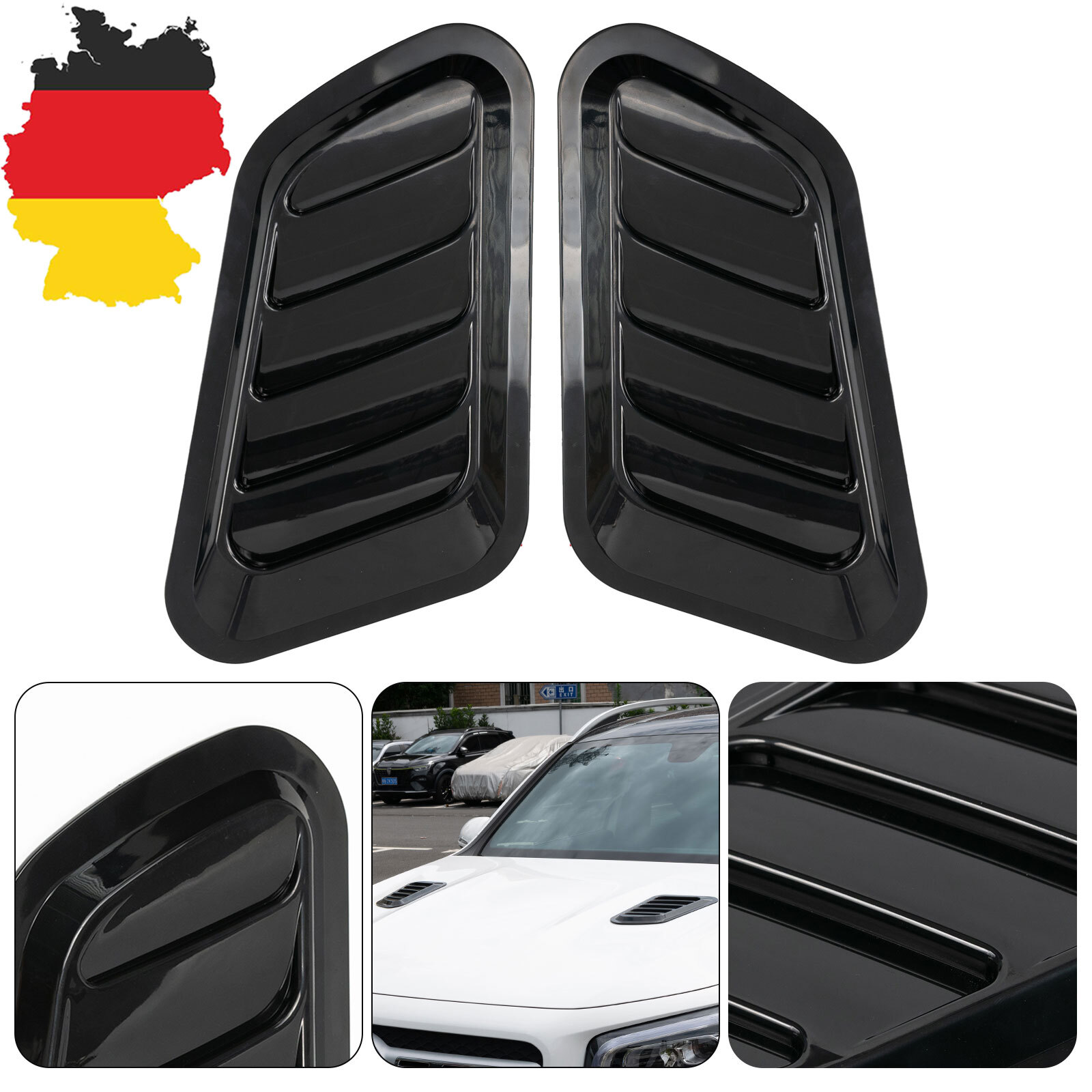 2x Schwarz Auto Lufteinlass Motorhaube Luftstrom Lufthutze Dachhutze ...