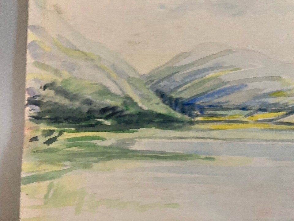 Very Pretty Painting Gouache Paper 1970 Art Watercolour Lake Mountain R ...