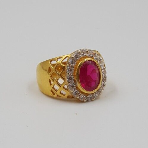 Luxurious 22K Gold Ring Men CZ Ruby Heavy Look Yellow Gold Real Gold ...