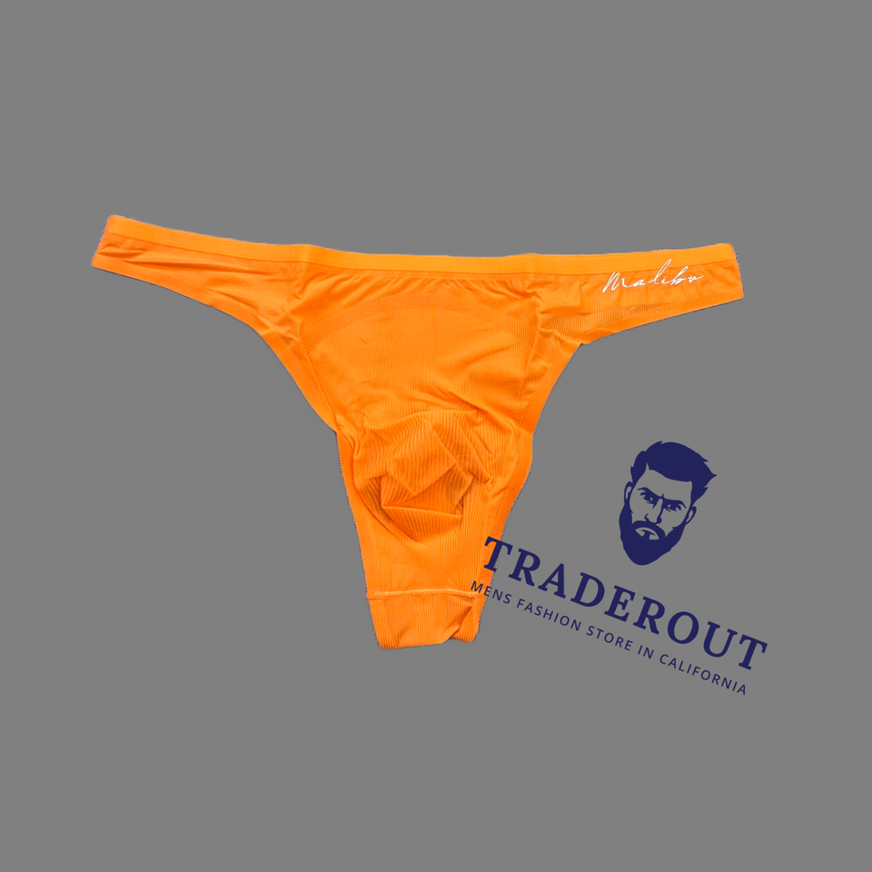 JJ Malibu men orange flawless feel seamless mesh cutout Thong underwear ...