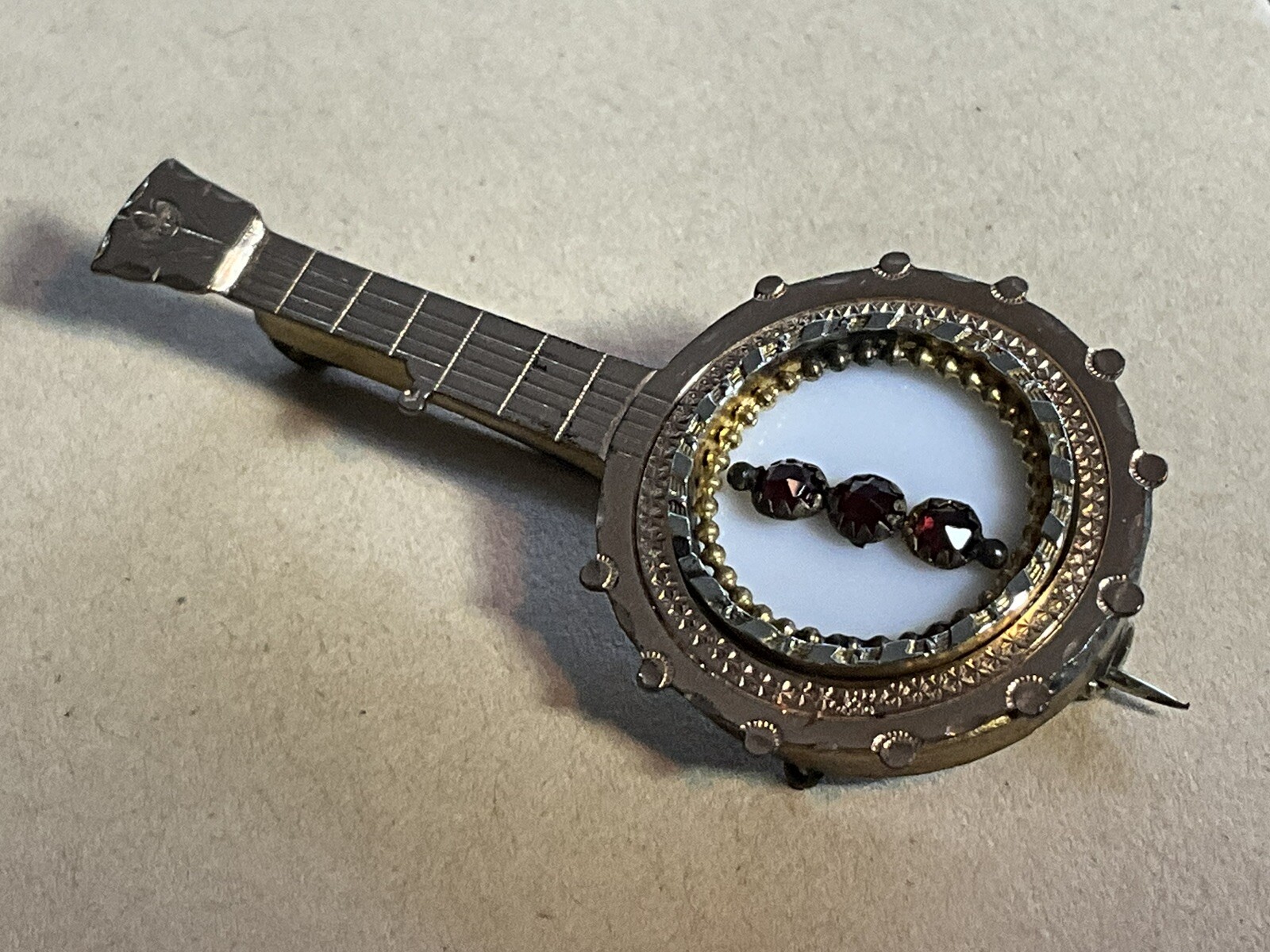 Antique Victorian Gold Filled Banjo Pin Brooch with Mother of Pearl ...