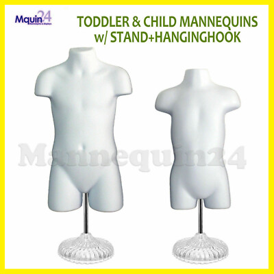 Child & Toddler Torso Dress Form Mannequin Set WHITE Kids w/2 Stands ...