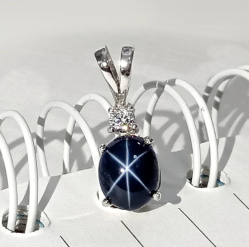 Natural Oval Cut 6 Rays Star Blue Sapphire Gem 925 Sterling Silver ...