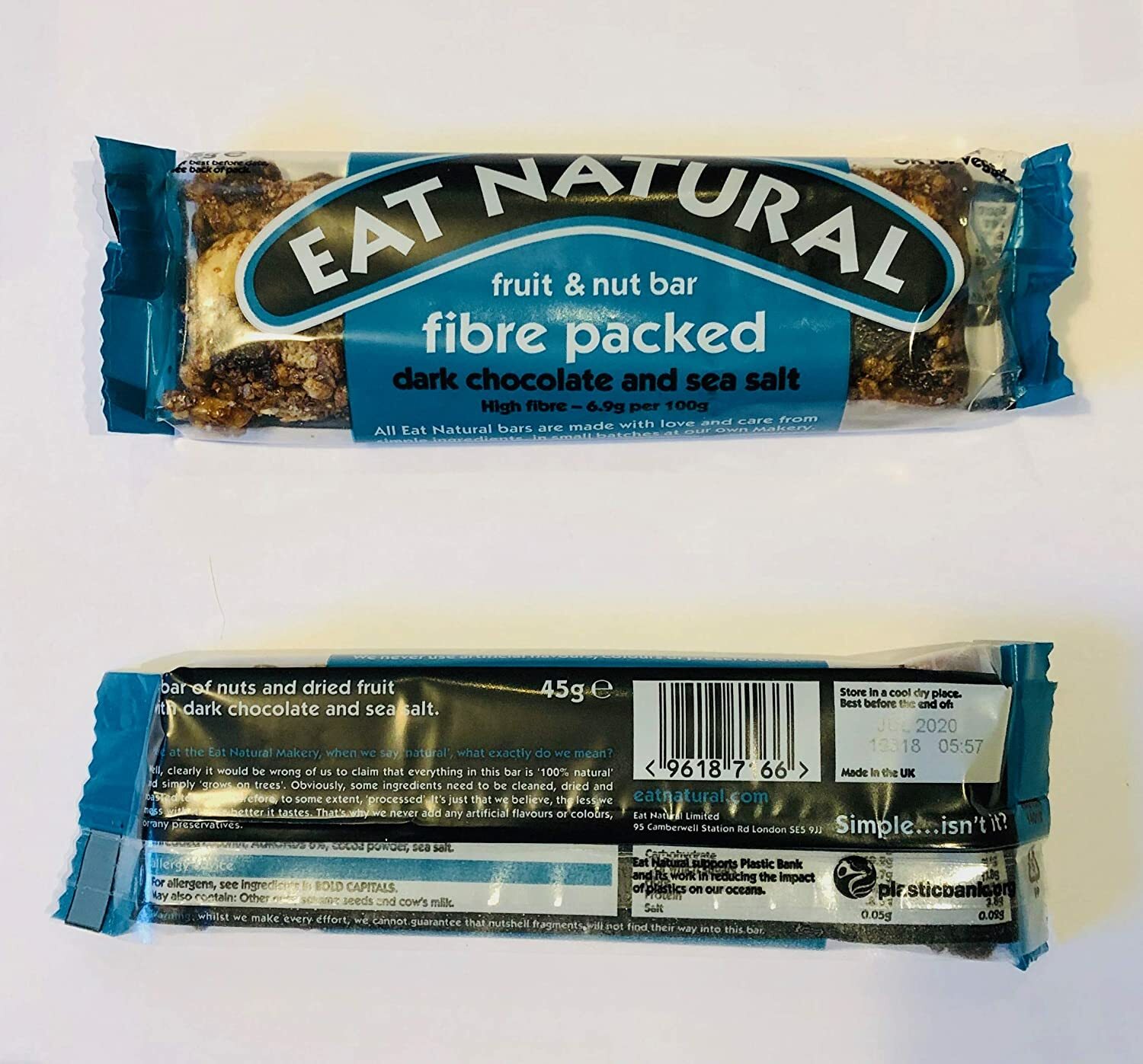 Eat Natural bars Fibre Packed Dark Chocolate & Sea Salt 12 x 40g Fruit ...