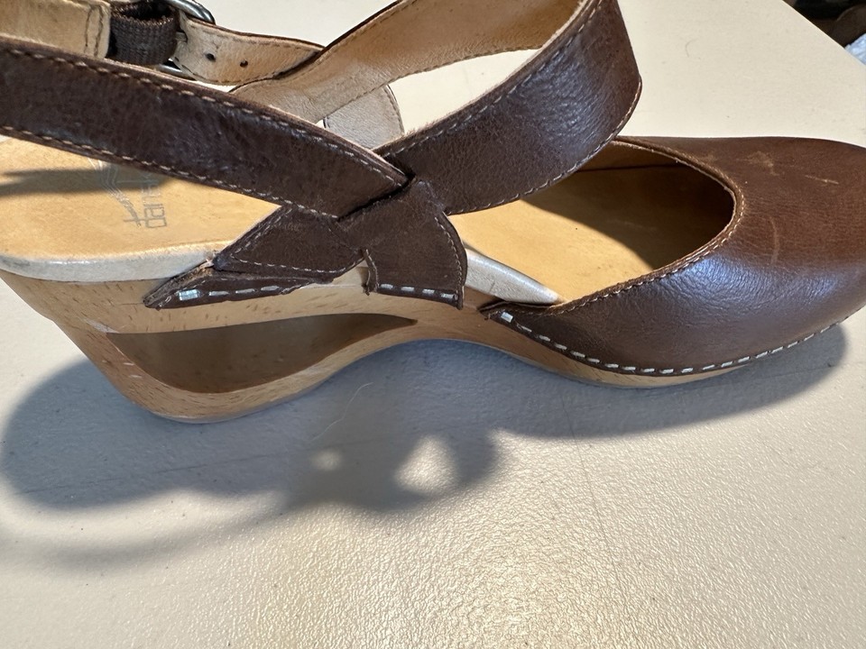 Dansko Women's Taci Brown Leather Clog Wood Cutout Heel Size 10 Good ...