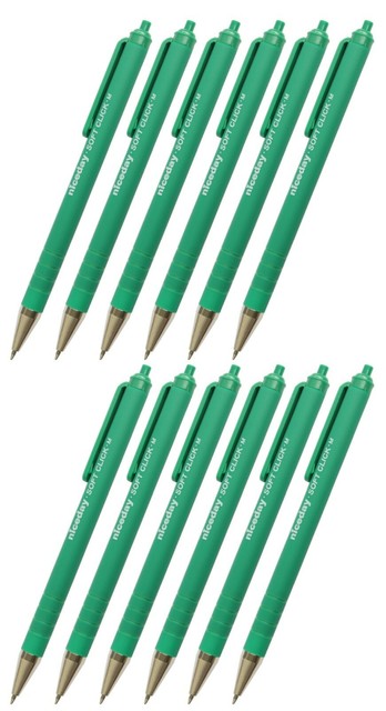 Green Biro Pen Ballpoint Rubber Barrel Medium Tip Soft Click Niceday X ...