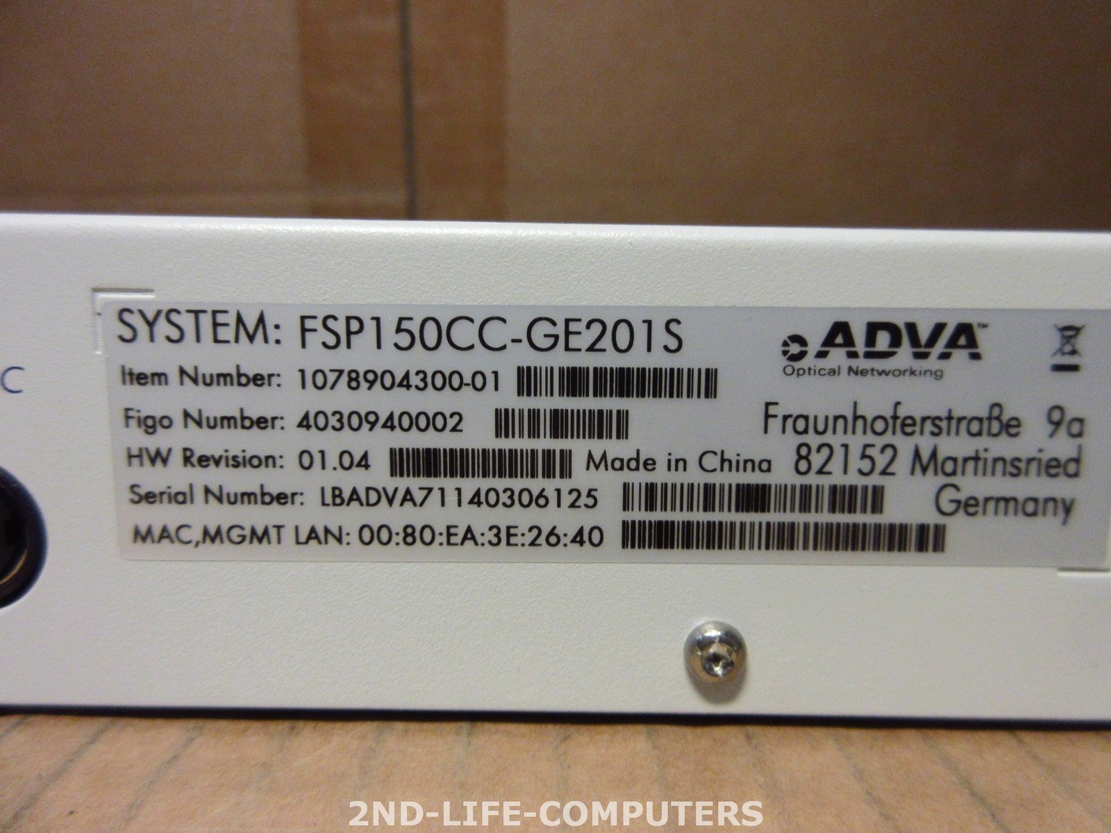 ADVA Optical Network EtherJack FSP150CC FSP150CC-GE201S 1078904300-01 ...