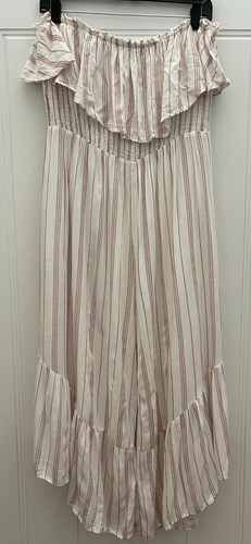 American Threads Striped Ruffle Smock Cropped Jumpsuit Romper White ...