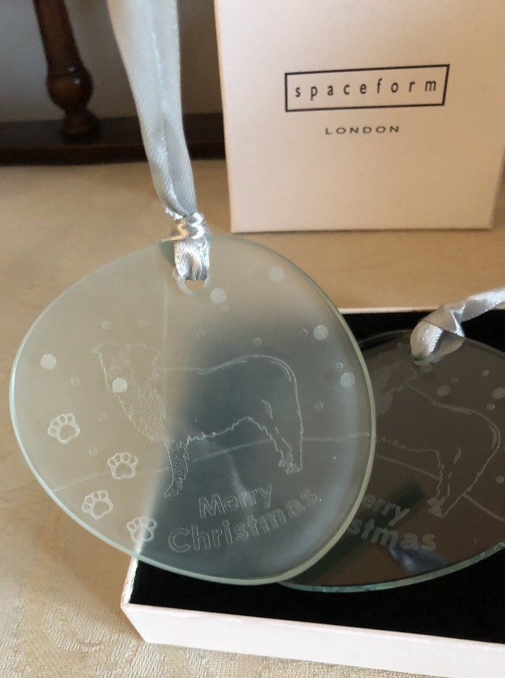 Two Handmade Glass Christmas Ornaments w. Border Collie design by ...