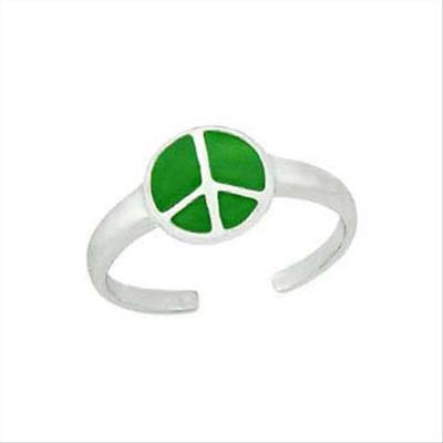 .925 Sterling Silver & Green Enamel Peace Sign Toe Ring | eBay