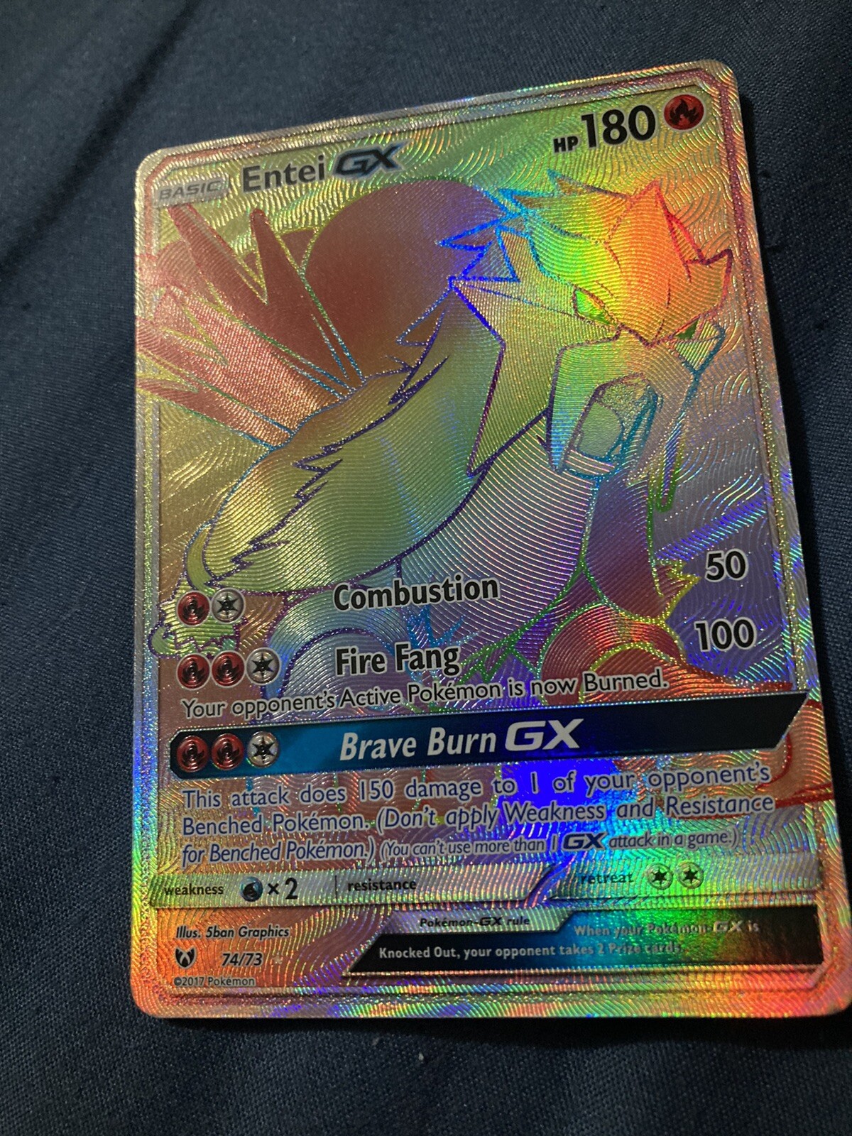 Entei GX Hyper Rainbow Secret Rare 74/73 Shining Legends Pokémon Card ...