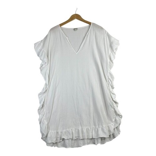 J CREW White Ruffle Tunic Coverup Beachwear Pullover cotton White Size ...