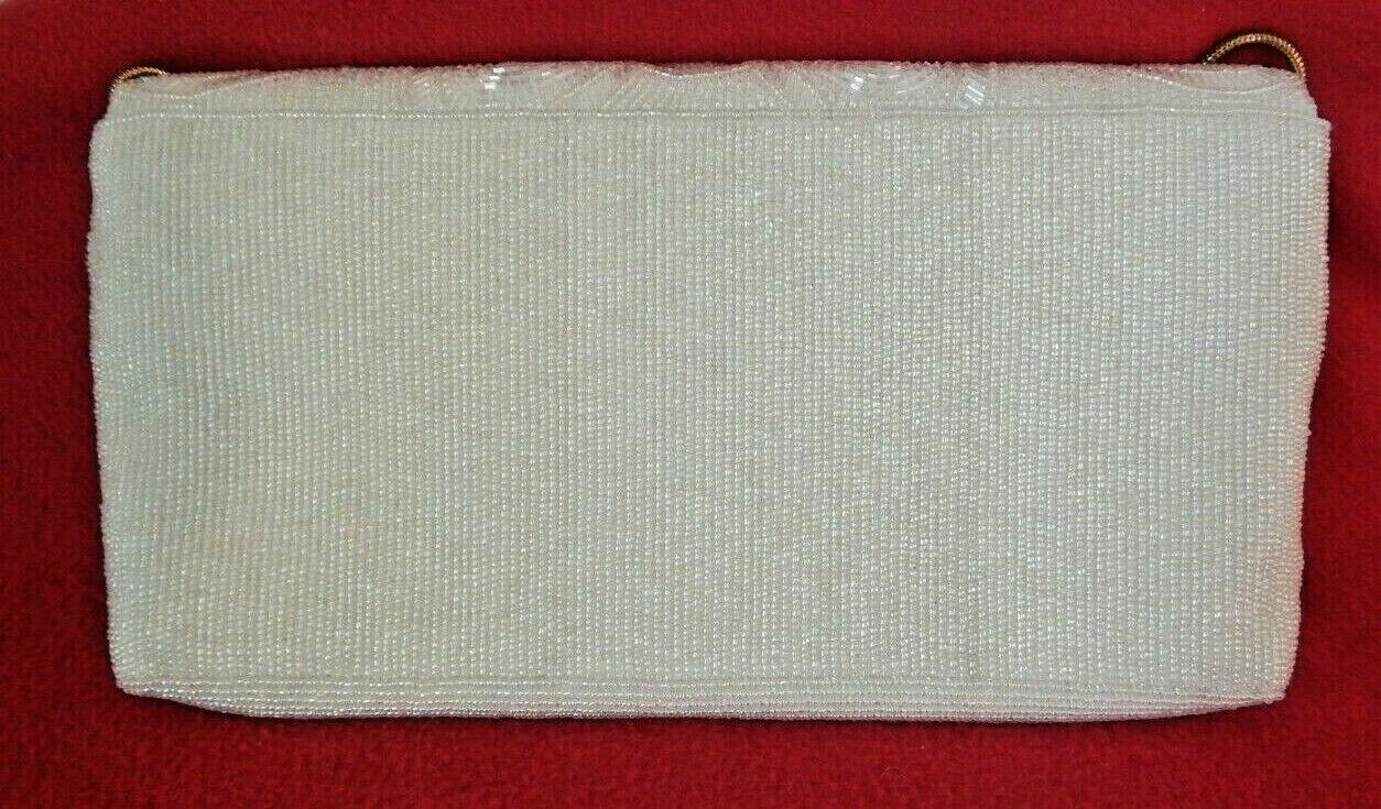 White Beaded Clutch Purse Evening Bag BECHAMEL With Shoulder Chain EUC ...