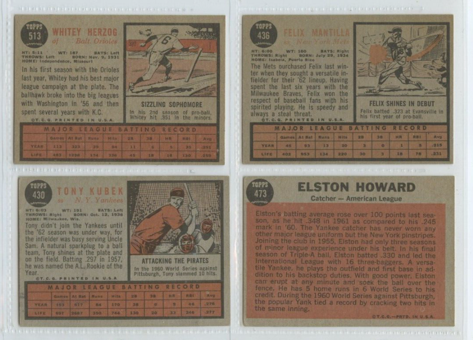 1962 Topps Baseball 49 Card MEga Lot w/Rookies & HOF'ers !!! | eBay