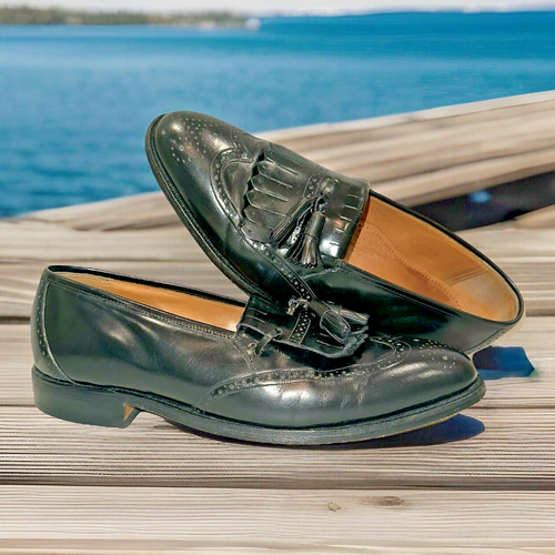 Johnston Murphy Optima Mens Size 11 D Black Leather Wingtip Tassel ...