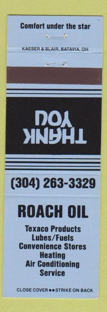 Matchbook Cover - Roach Oil Texaco Martinsburg WV | eBay