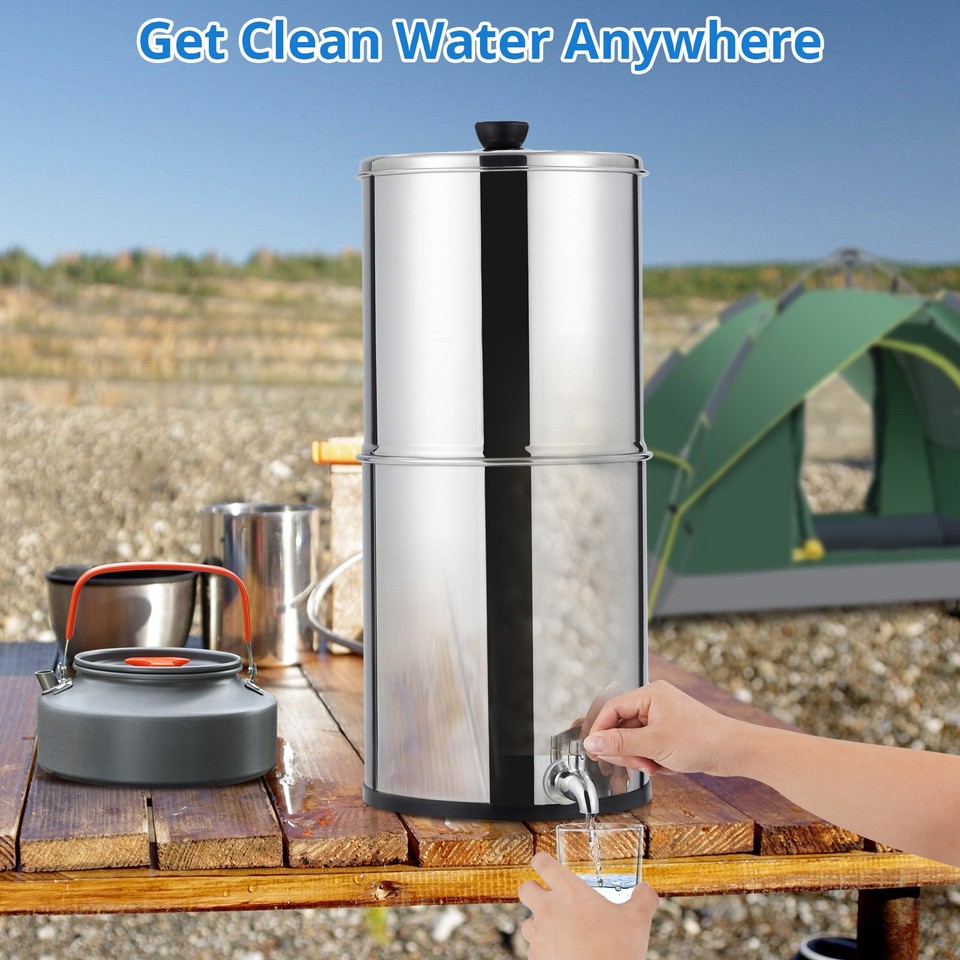 Gravity-fed Water Filter System,2 Filters 2.25G Stainless-Steel System ...