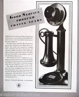 Bell Telephone System PRINT AD - 1934 ~~ candlestick phone; phone ...