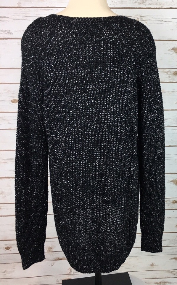 Studio Works Pullover Sweater Womens XL Black w/Silver Scoop Neck Side ...