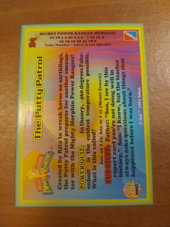 1994 Saban POWER RANGERS Foil Card #39 THE PUTTY PATROL | eBay