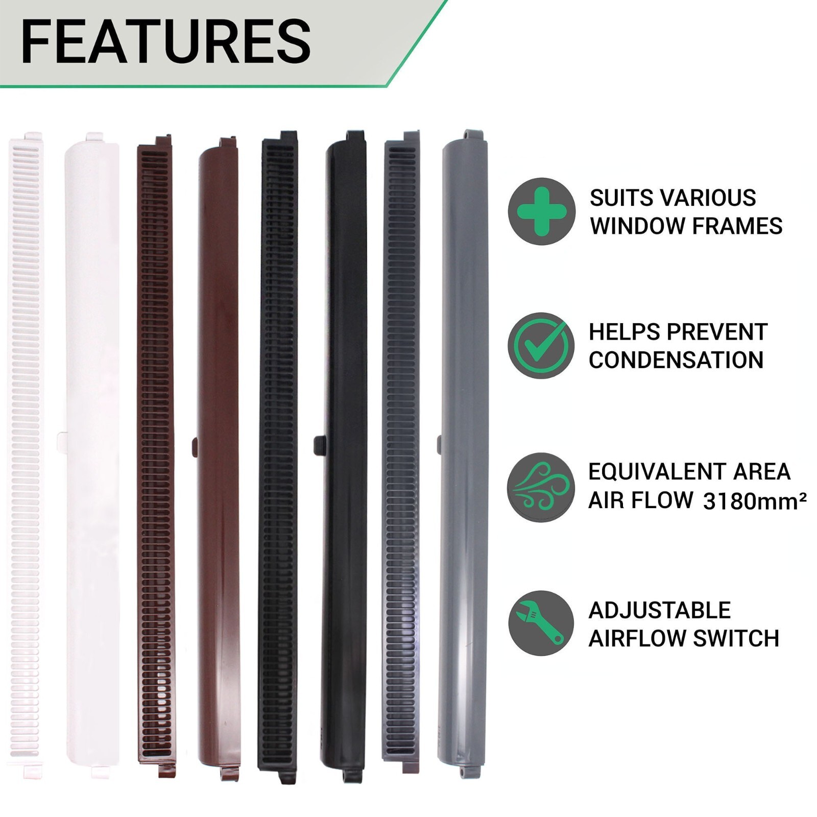 Trickle Slot Vents Window Ventilation uPVC/Timber Double Glazing 260 ...